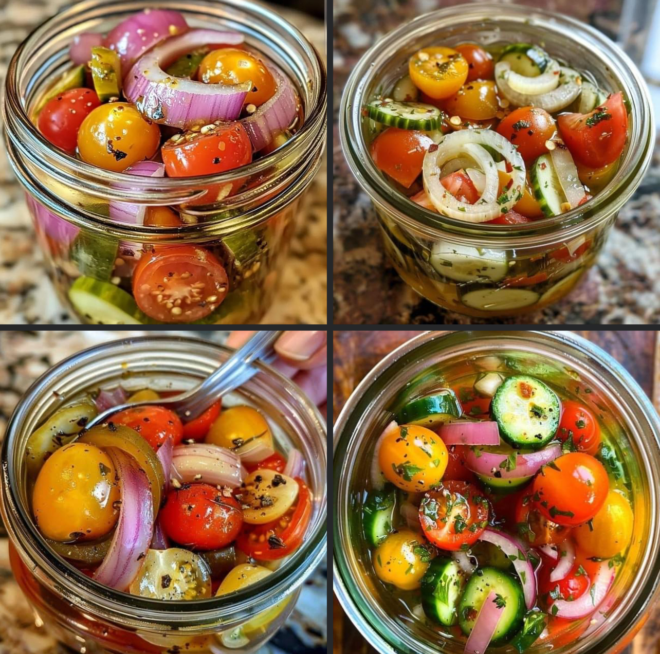 Pickled Cherry Tomatoes, Red Onions, and Cucumbers - OLD GRANDMA'S RECIPES