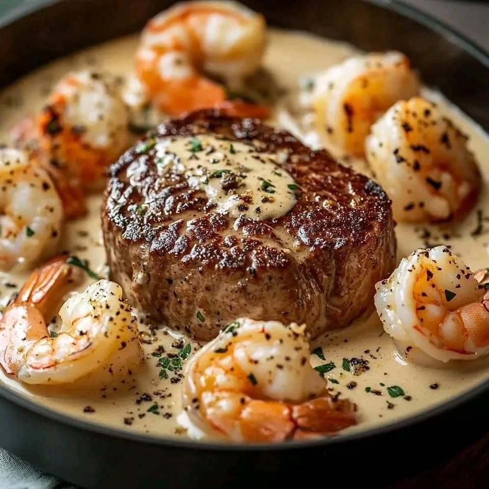 Filet Mignon with Shrimp and Lobster Cream Sauce - OLD GRANDMA'S RECIPES