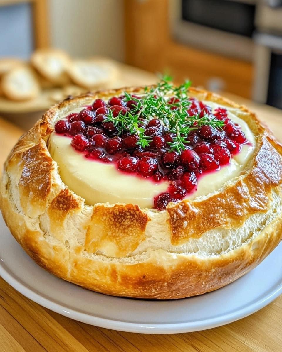 Rustic Brie Bread Bowl with Cranberries and Fresh Thyme - OLD GRANDMA'S ...